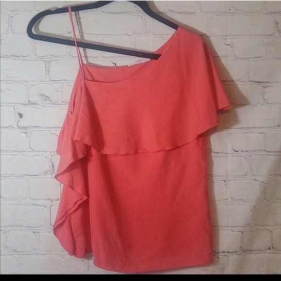 Zara | Tops | Zara W B Collection One Shoulder Sleeveless Coral Ruffle ...